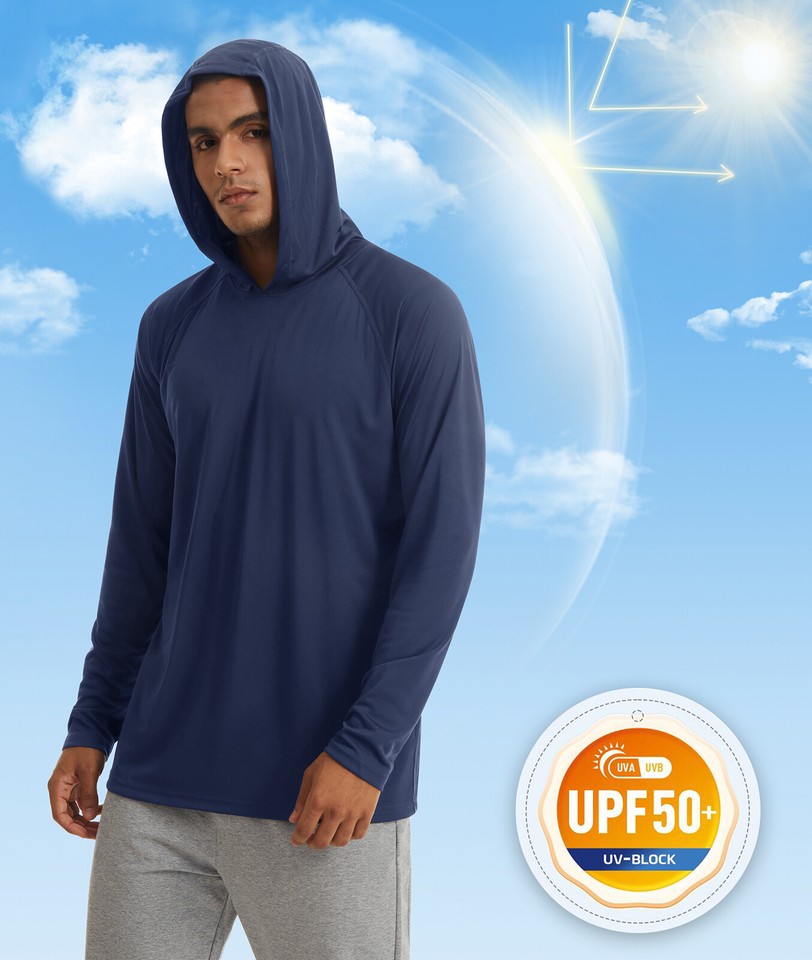 UPF50+ Mens Sun Block Hoodie Long Sleeve Skin Protection Sun Shirts ...