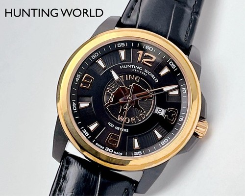 Hunting World Mens Date Watch Black Dial Quartz Stainless Steel Casual ...