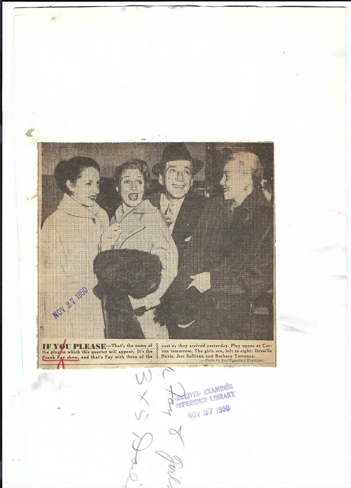 FRANK FAY, DRUSILLA DAVIS, JERI SULLIVAN, BARBARA TORRENCE VTG 1950 ...