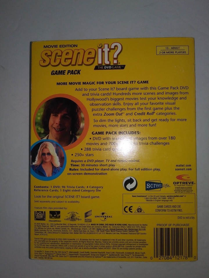 Scene It? Game Pack Movie Edition The DVD Game Family Fun Night TV ...