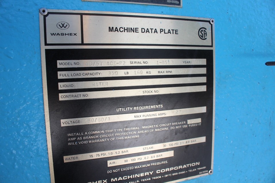 Washex 46/57 ACI-P2 350 LB CAPACITY WASHER EXTRACTOR | eBay