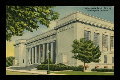 Indiana IN postcard Indianapolis Public Library flowers street lamp ...