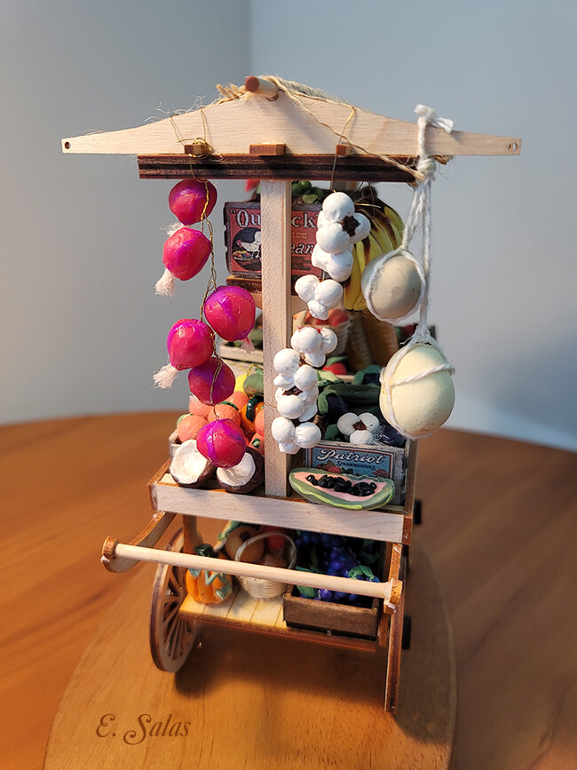 Wonderful Miniature Wooden Fruit and Vegetable Cart on Wheels | eBay