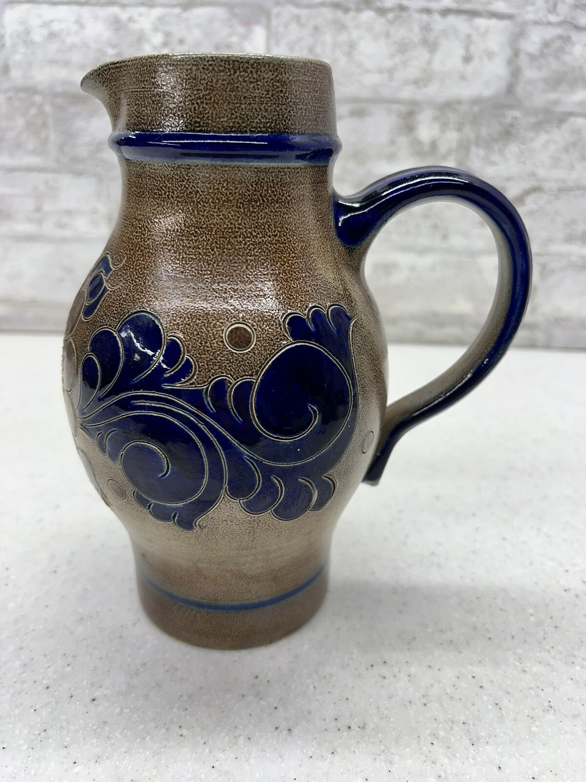 PAUL KRUFT German Handarbeit Salt Glazed Stoneware Blue Brown Pottery ...