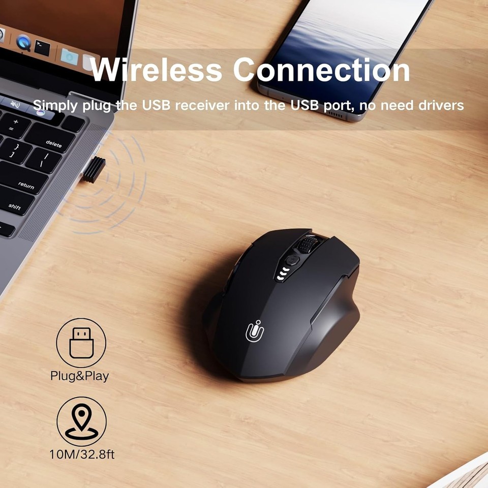 Wireless Mouse Rechargeable Mouse Ergonomic Computer Mouse,4 Levels DPI ...