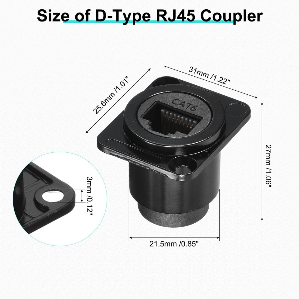 D Type RJ45 Coupler, Panel Mount Connector Female to Female LAN Network ...