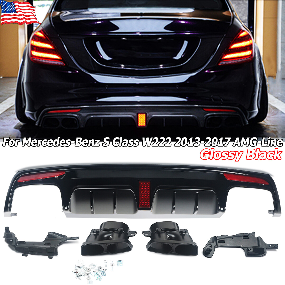 F1 STYLE Rear Diffuser+Exhaust Pipes For Benz S Class W222 AMG-Line ...