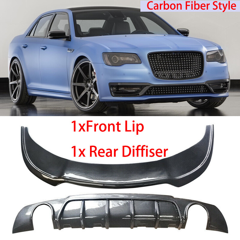 For 2015-2023 Chrysler 300 SRT Front Bumper Lip + Rear Diffuser Carbon ...