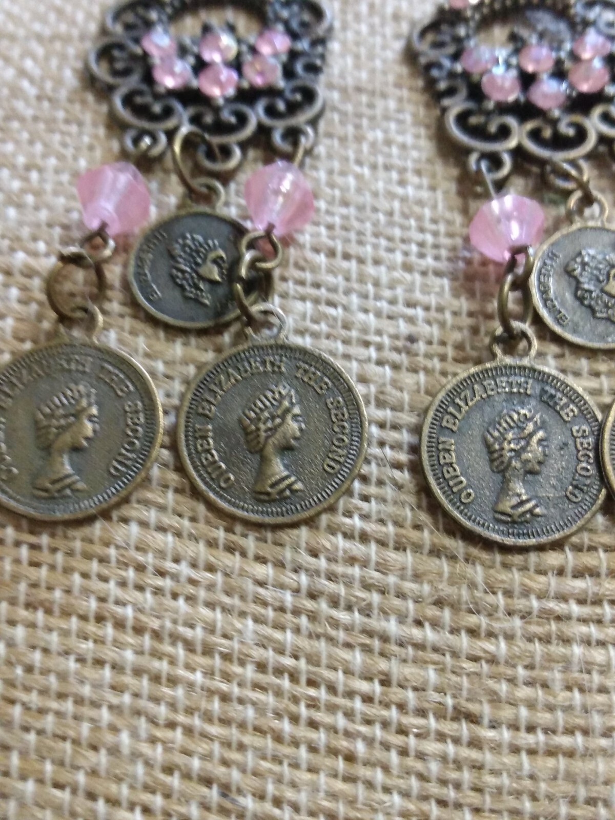 Queen Elizabeth II Dangle Earrings Bronze Faux Coin P… - Gem