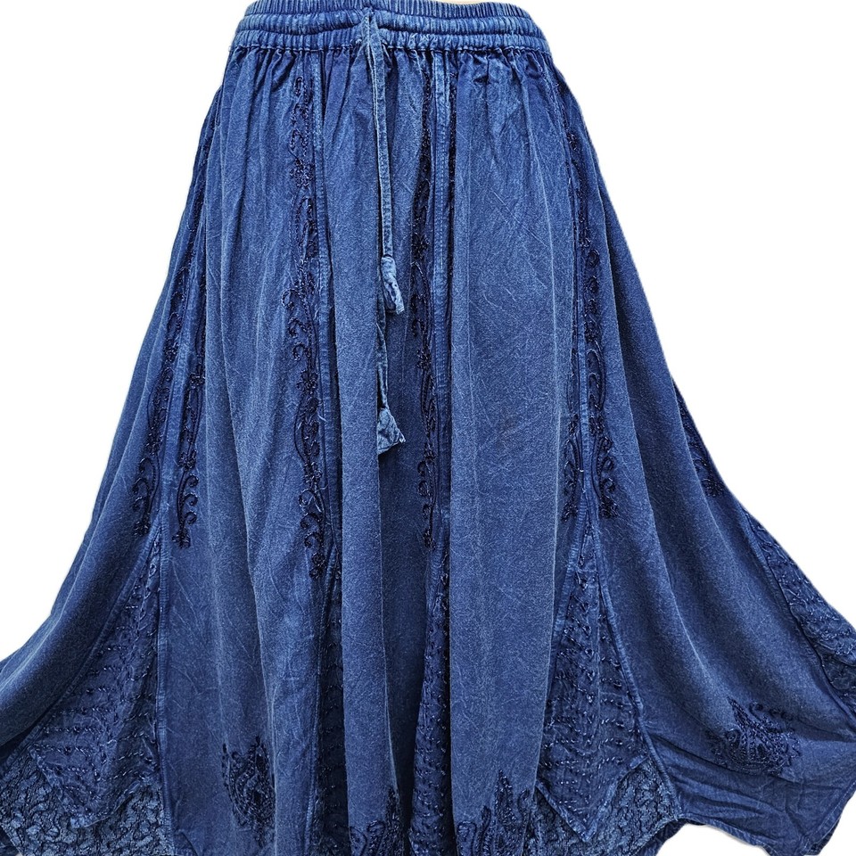 Maxi Skirt Medieval Handkerchief Rayon Embroidered One Size 10 12 14 16 ...