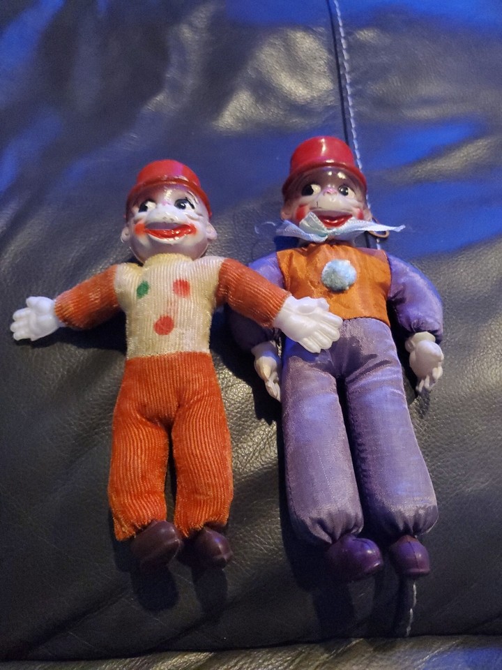 2 RARE Circus Monkey Celluloid Stuffed Toy Shriner Hat Corduroy Polka ...