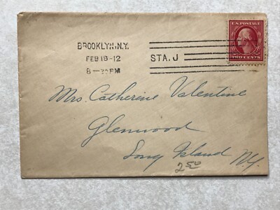 Envelope Postal Cover Brooklyn NY to Long Island NY 1912 SE56 Cancel ...