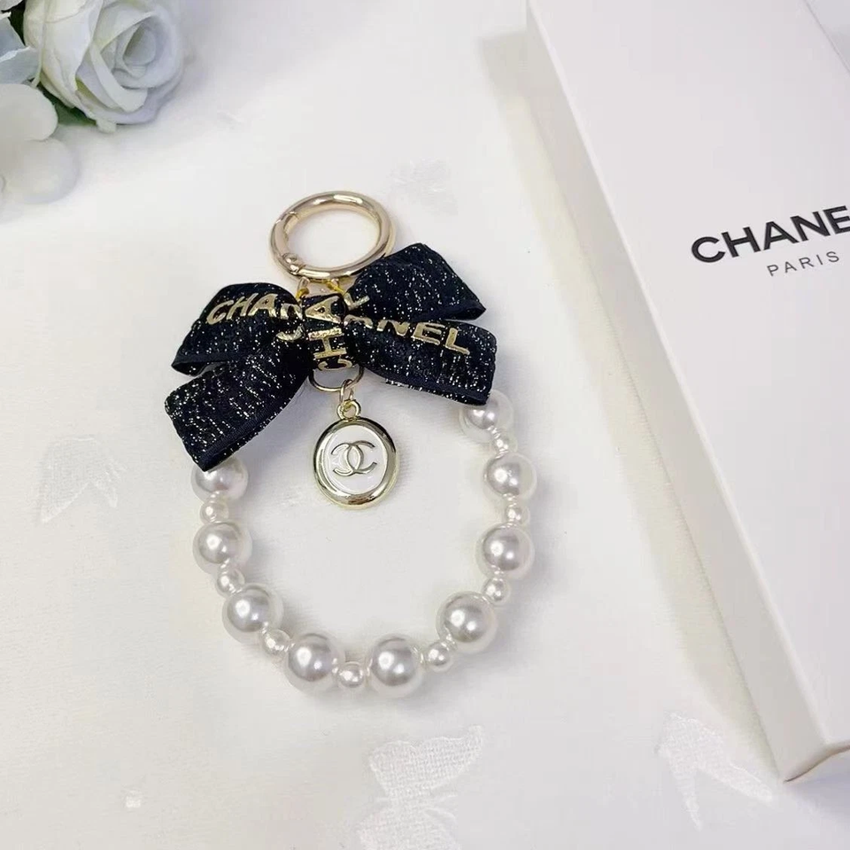 Chanel Handmade Pearls Charm Good Lucky Bow Keychain Gift Key chain ...