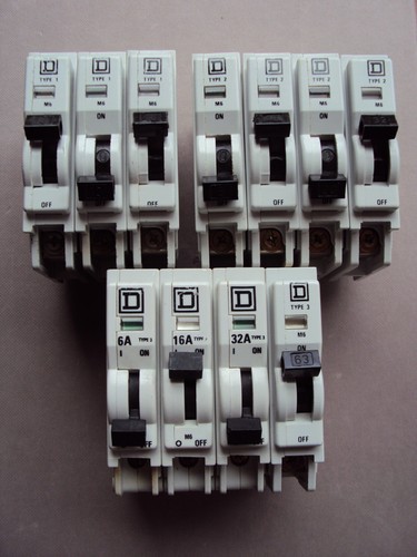 SQUARE D QOE 6 10 16 20 32 45 63 AMP QO-E M6 TYPE 1 2 3 BS3871 MCB TRIP ...