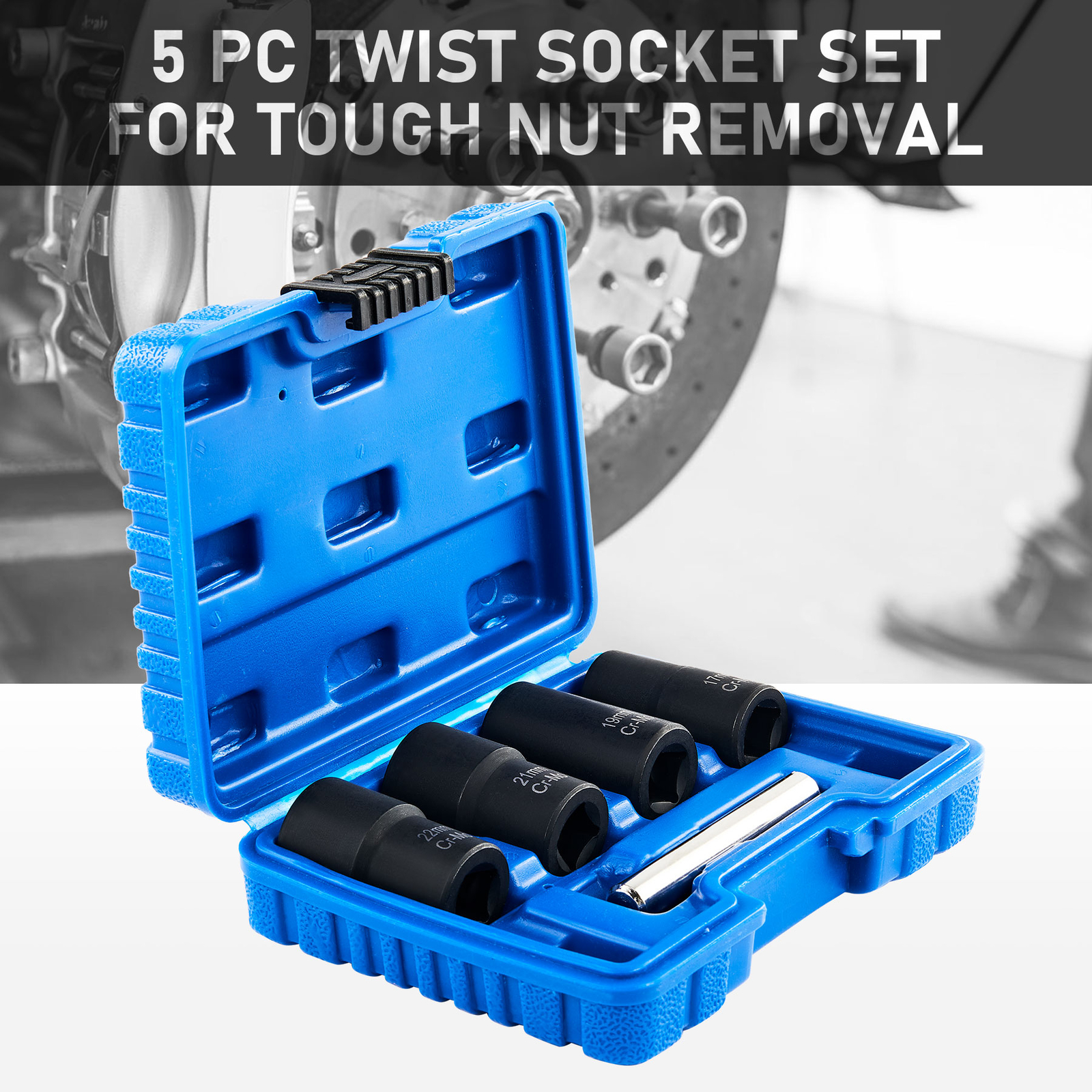 Metric Twist Socket Tool Set 5pc Lug Nut & Bolt Extractor Set 1/2 ...