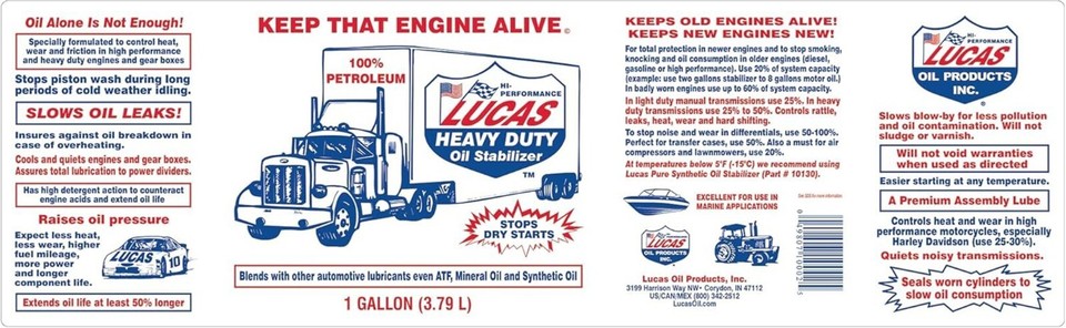 Lucas Oil 10002 Heavy Duty Oil Stabilizer, 1 Gallon | Aftermarket ...