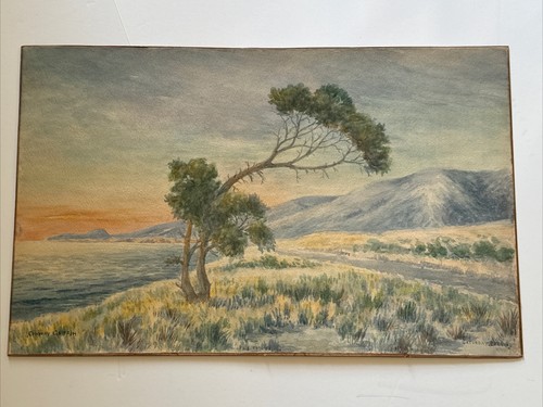 CONWAY GRIFFITH PAINTING ANTIQUE CALIFORNIA SUNSET EVENING BEACH COAST ...