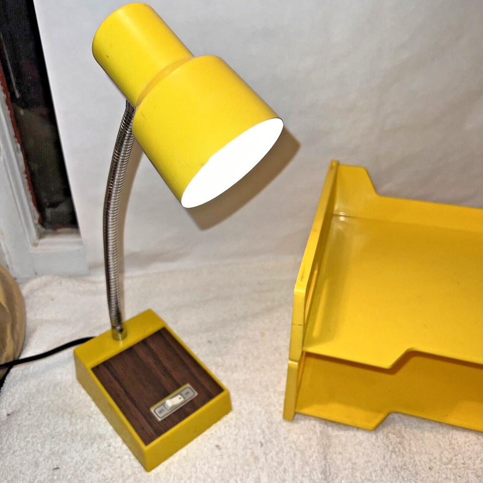 Vintage 1970s bright yellow desk task lamp & 2 Eldon file holder letter ...