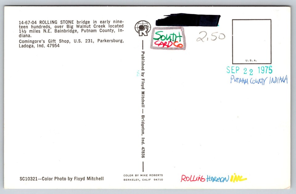 Postcard Rolling Stone Covered Bridge Putnam County Bainbridge, IN G10 ...