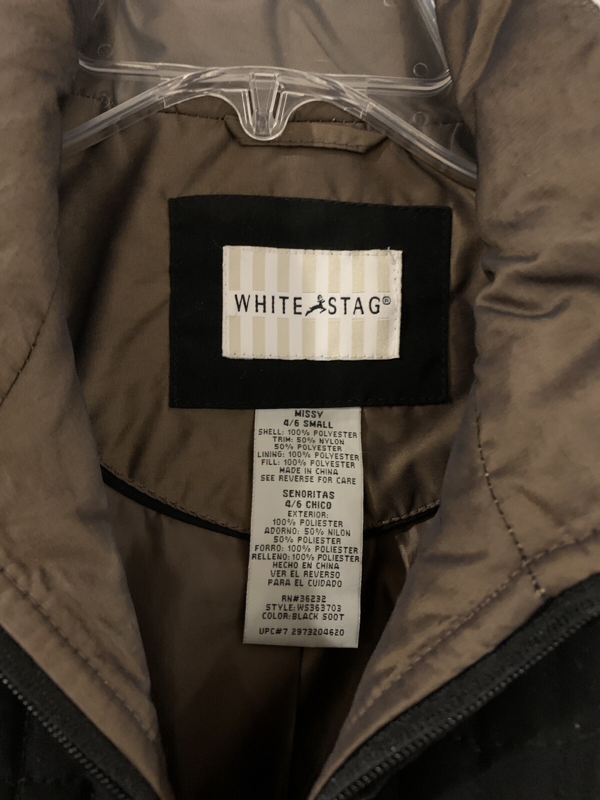 White Stag Black Jacket Coat Small 4/6 Zip Front Womens Long Sleeve ...