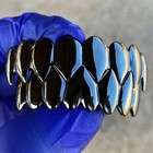 Gunmetal Black Shark Grillz Set 8 Top & Eight Bottom Fangs Teeth Hip ...