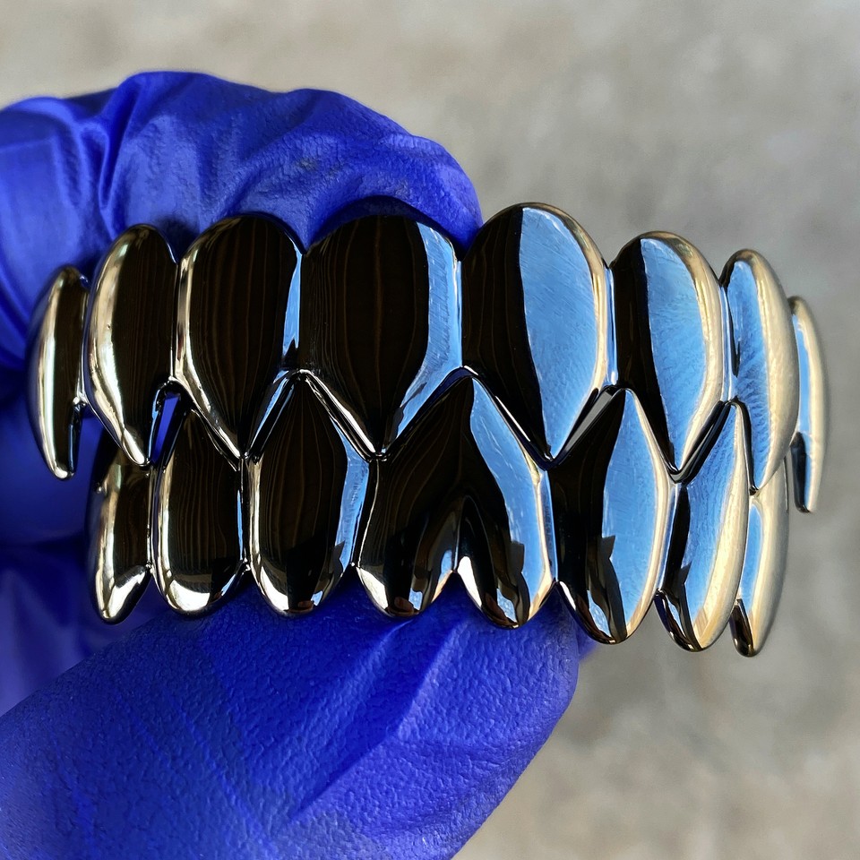 Black Shark Grillz Set 8 Top & Eight Bottom Teeth Vampire Fangs Hip Hop ...