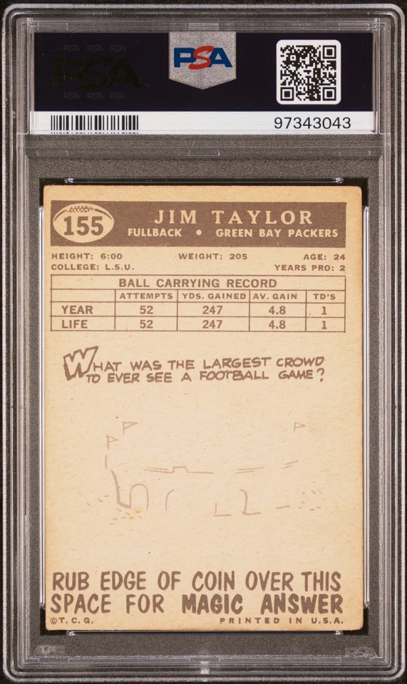 1959 TOPPS #155 JIM TAYLOR ROOKIE RC PSA 3 | eBay