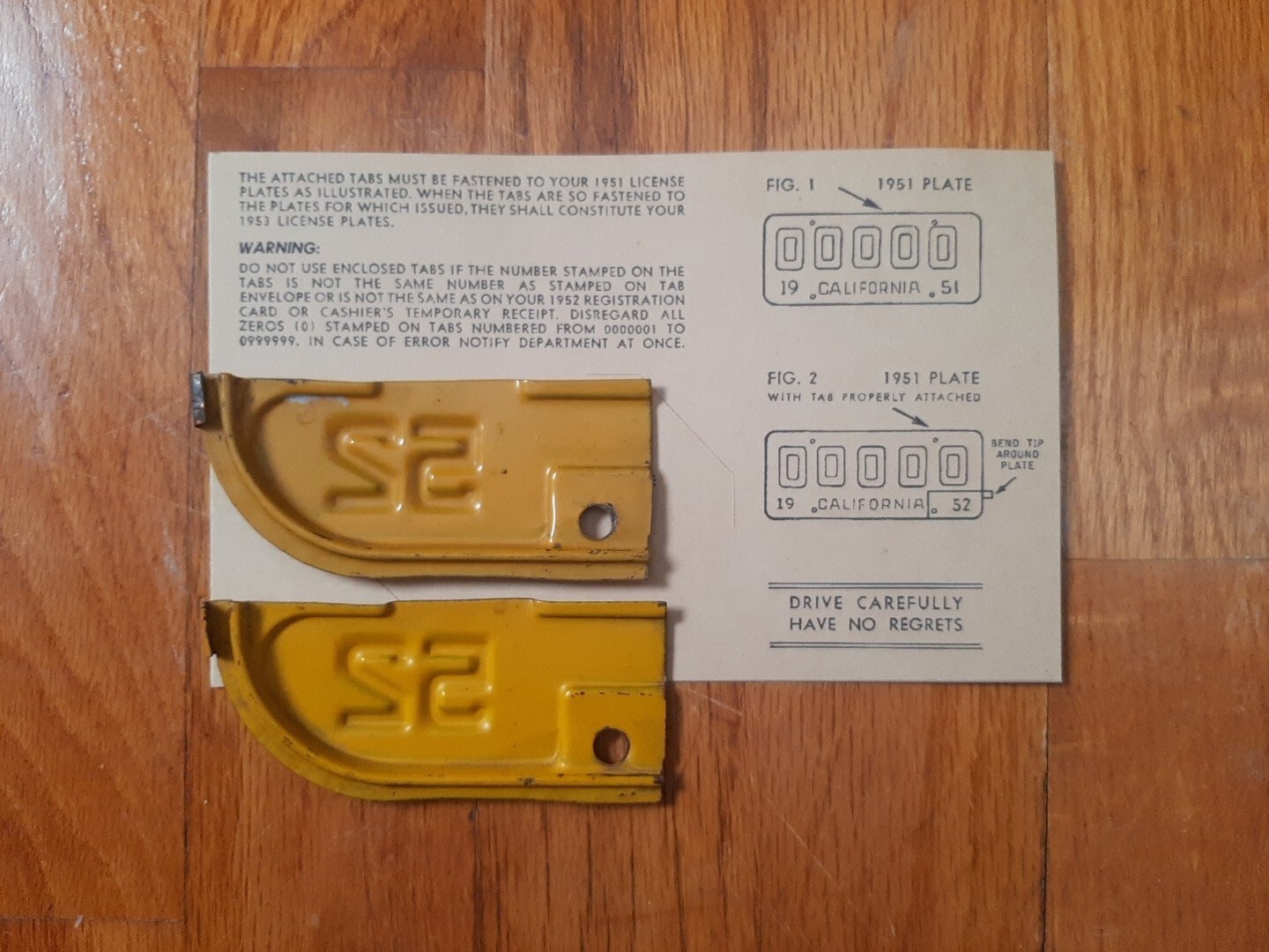 Two 1952 52 California License Plate Tab. YOM Renewal Year, For 1951 ...