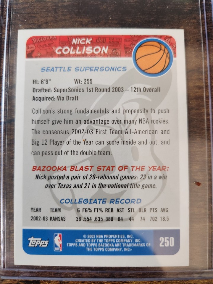 2003-04 Topps Bazooka Nick Collison Mini Rookie RC Green Jersey #250 ...