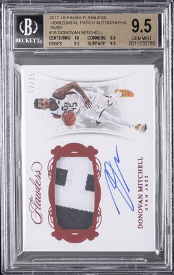 2017 PANINI FLAWLESS PATCH AUTO RUBY DONOVAN MITCHELL ROOKIE /15 BGS 9. ...