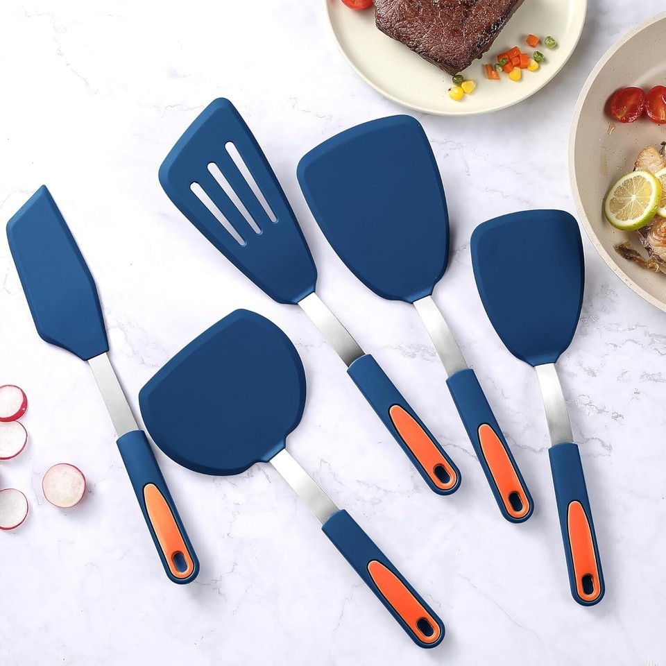 5 Pieces Silicone Spatula Set, Non-Stick Silicone Turner Spatulas,Navy Blue | eBay