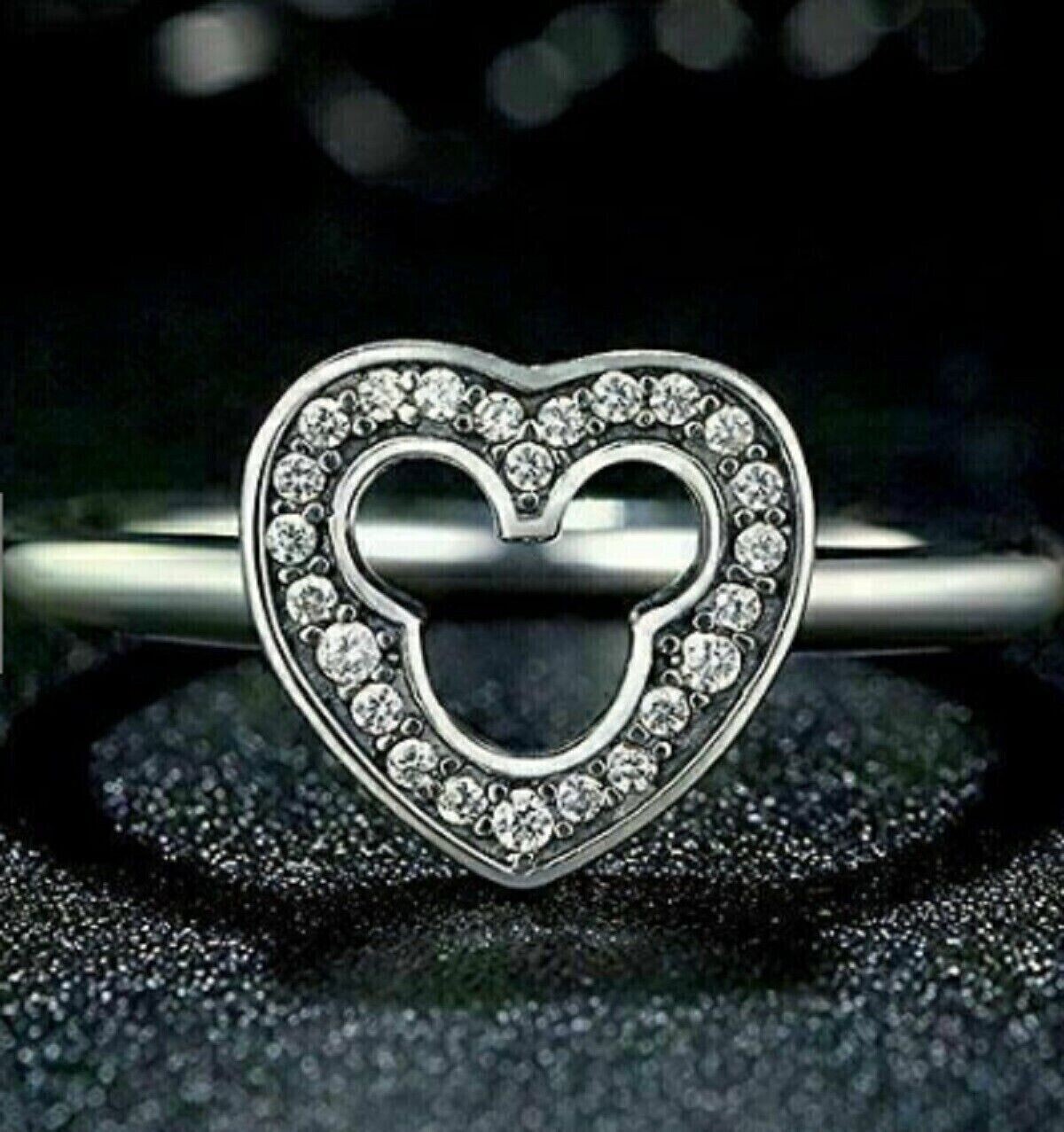 2CT Round Cut Lab Created Diamond Mickey Mouse Ring 14K White Gold ...