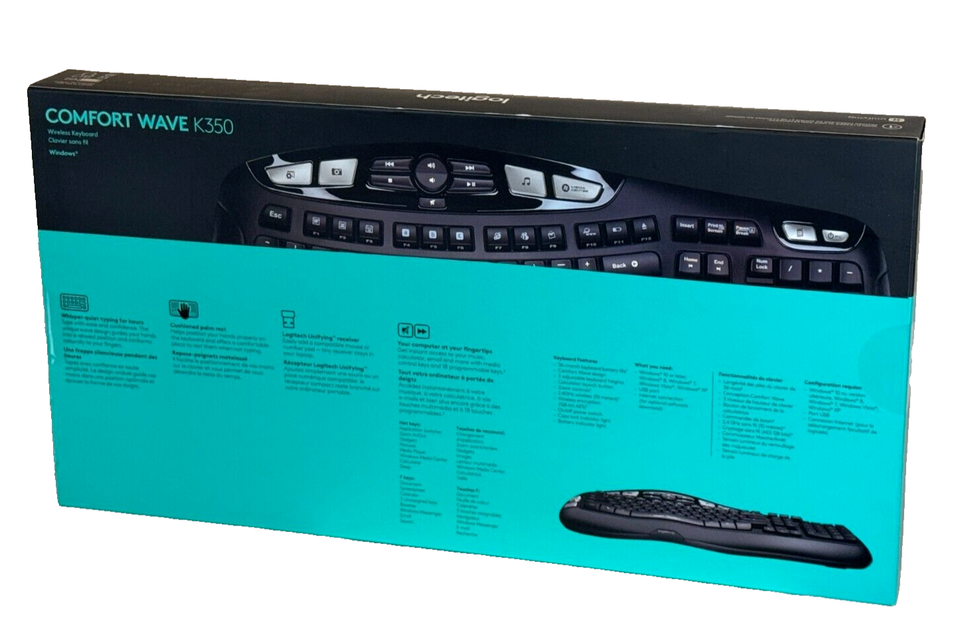 Logitech K350, 920-008236 Comfort Wave Wireless Keyboard, Black | eBay