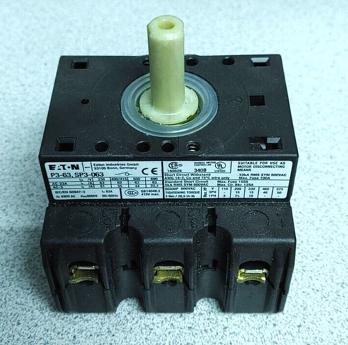 EATON P3-63 MANUAL MOTOR CONTROLLER DISCONNECT SWITCH 600VAC 60A 50HP ...