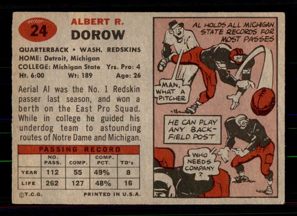 1957 Topps Football #24 Al Dorow VG/EX+ | eBay