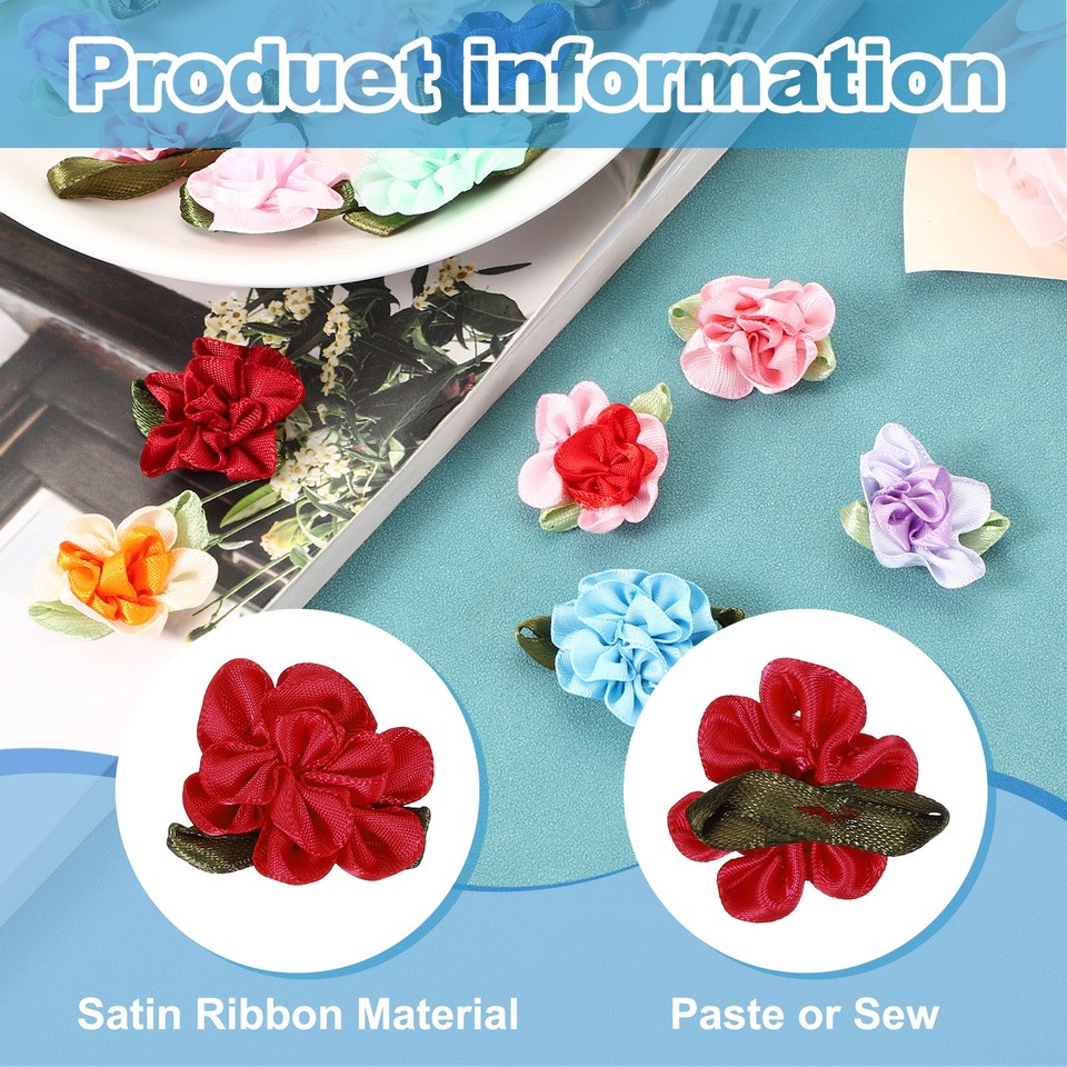 40Pcs 1" Ribbon Flowers Bows Mini Satin Roses Flowers Red | eBay UK
