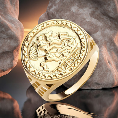 St George Coin Ring 18ct Yellow Gold on Sterling Silver Size ...