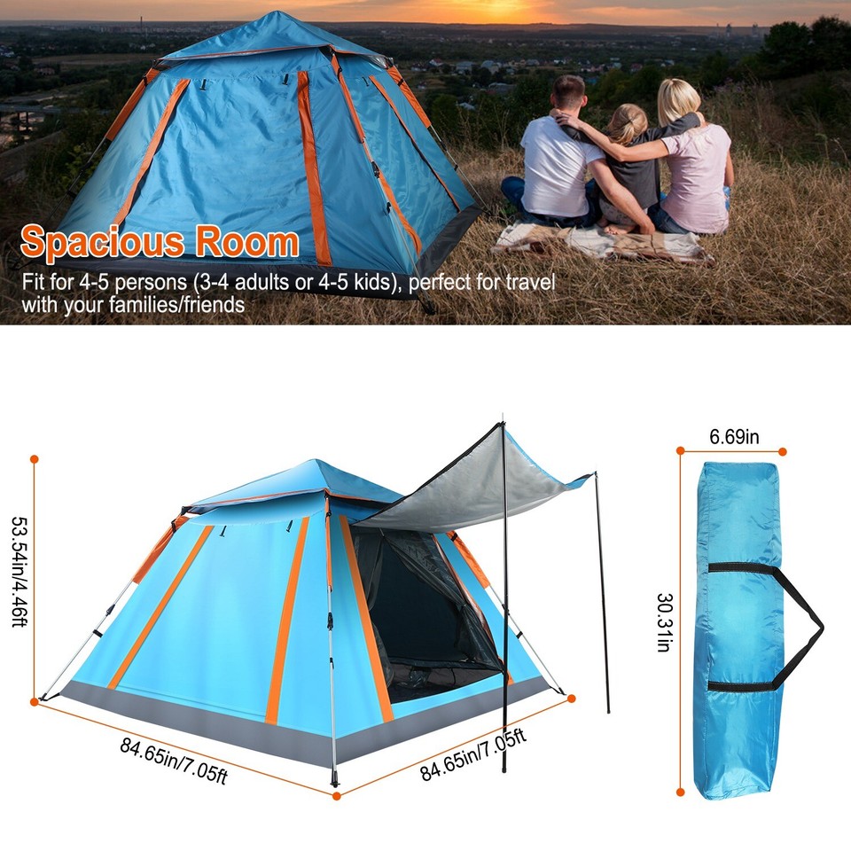 4-5 Person Camping Tent Hiking Waterproof Tents with 4 Stand Rods Nets ...