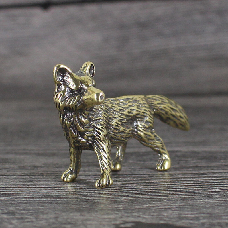 Brass Fox Figurines Miniatures Desk Ornaments Tea Pet Crafts Retro ...