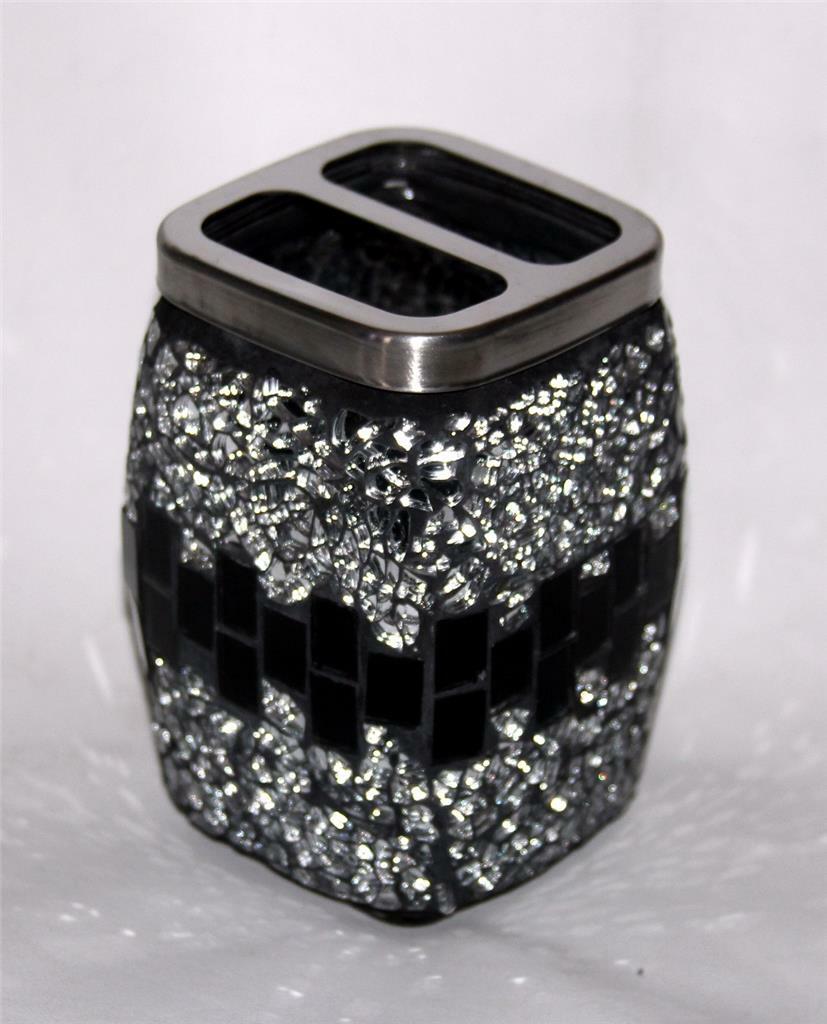 Large Black Mirror Mosaic Tiles Chrome 2-Hole Square Toothbrush Holder ...