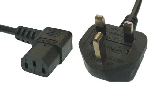 2m Black Mains Power Cable 90 Degree Right Angled Kettle Type IEC 320 ...