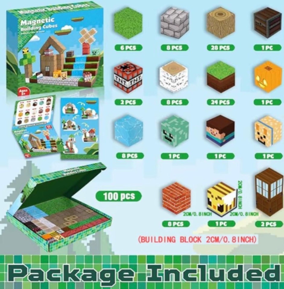 100 PCS Magnetic Building Blocks Mine World Magnetic Cave World Brick ...