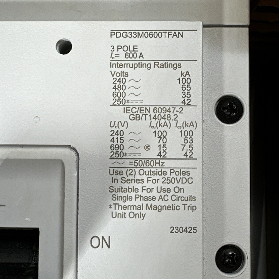 EATON PDG33M0600TFAN 600 Amp 600 Vac 3 Pole Circuit Breaker-Warranty ...