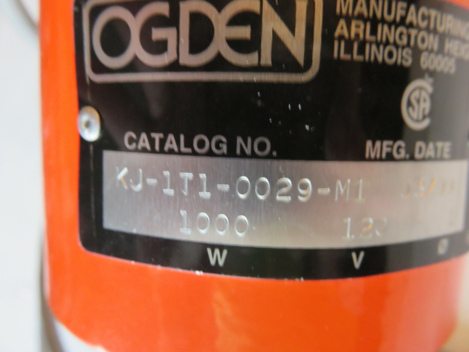 OGDEN KJ-1T1-0029-M1 PIPE PLUG IMMERSION HEATER 1000 watt/ 120 volt Old ...