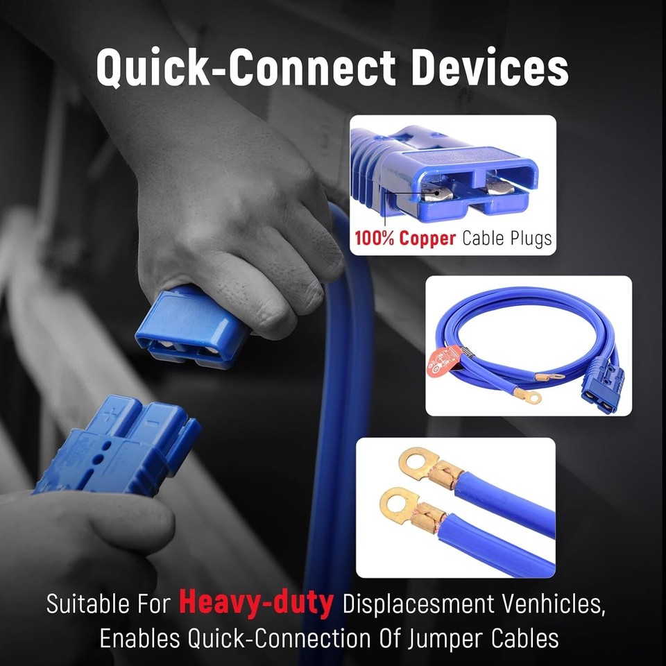 1 Gauge 30 Feet Jumper Cables, Quick Connect Plug for Car, with Carry ...