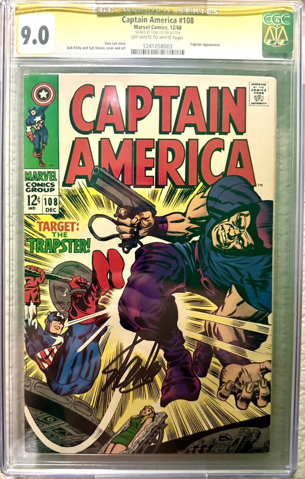 Stan Lee Signed Captain America #108 CGC SS 9.0 (1968) Jack Kirby Syd ...