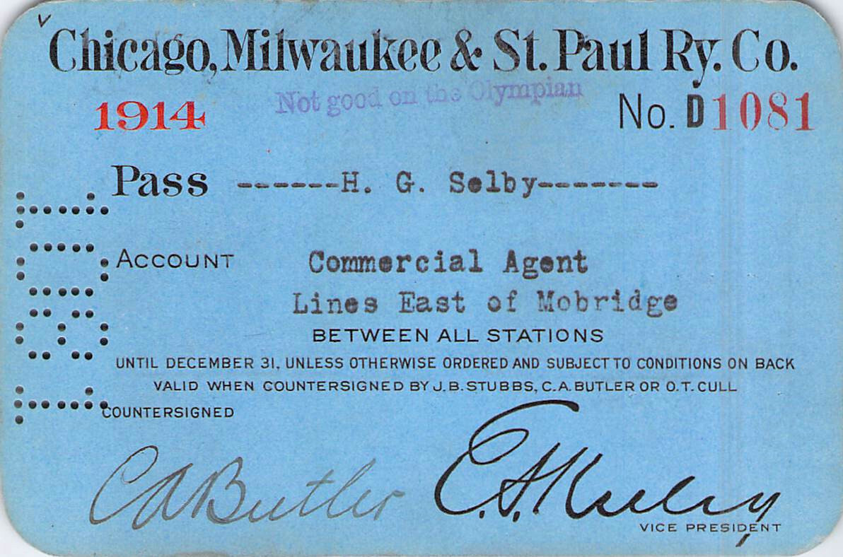 1914 CMSTP MOBRIDGE SOUTH DAKOTA SELBY AGT RAILROAD RR RY RWY RAILWAY ...