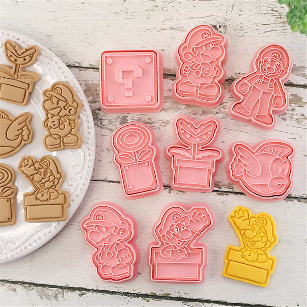 8PCS Super Mario Bros Cookie Cutters Cake Baking Stencil DIY Dessert ...