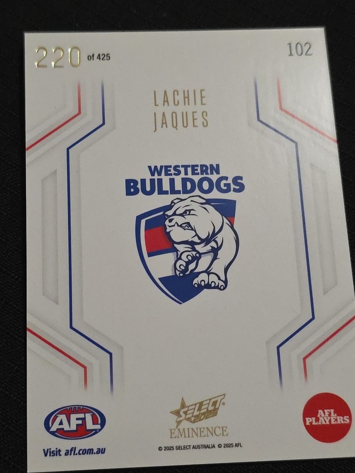 2025 AFL Select Eminence Base Parallel Western Bulldogs Lachie Jaques ...