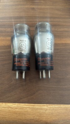 RARE MARCONI TYPE 45 TUBES MATCHED PAIR bottom D foil getter TV7 test ...